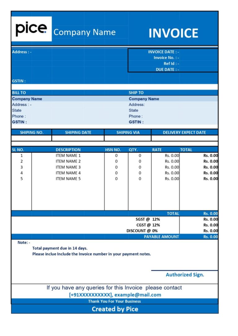 Export Invoice Format Under Gst // Pice